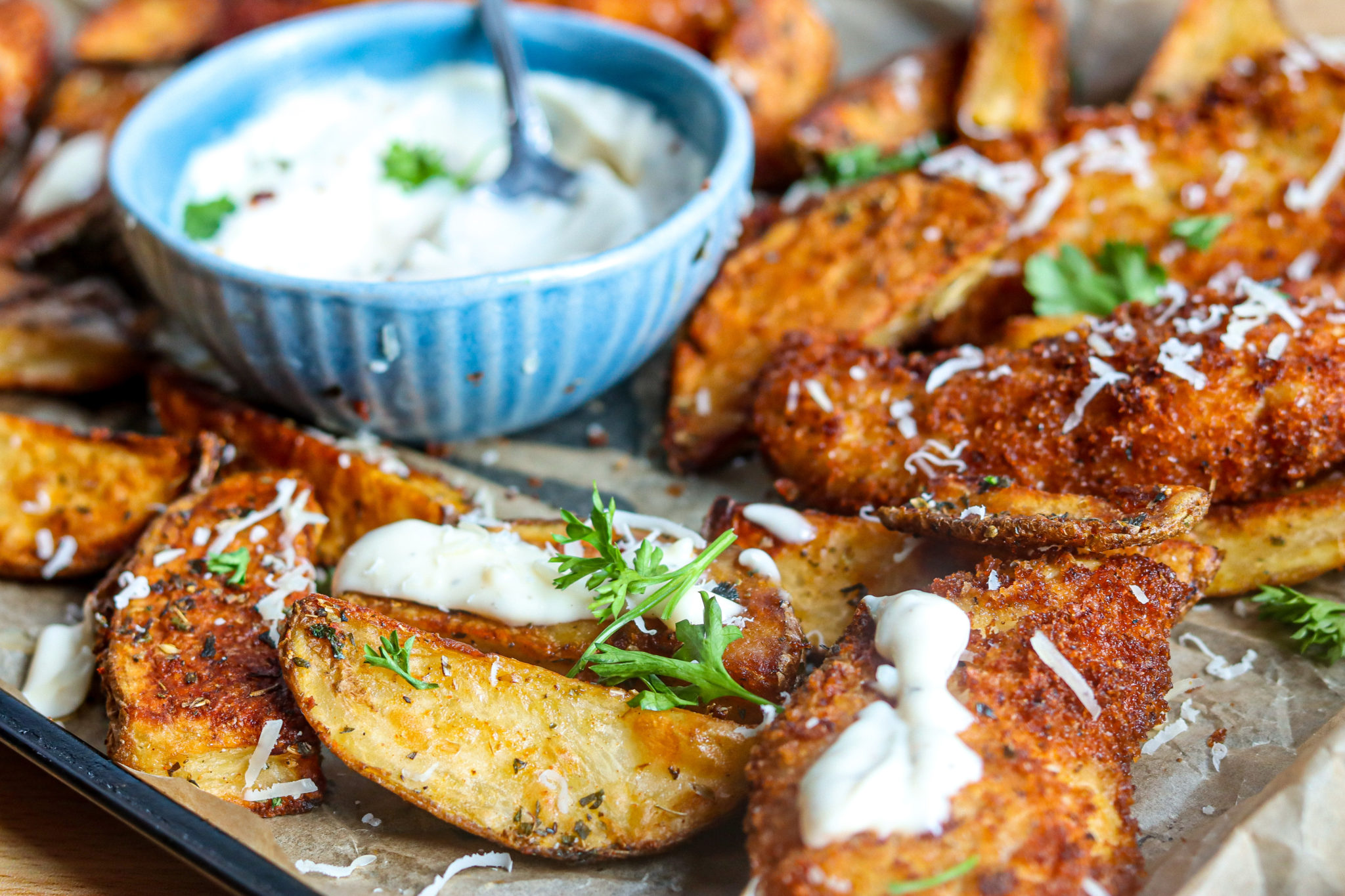 Crispy Parmesan Chicken & Roasted Wedges - inthekitchenwithjackieo.com